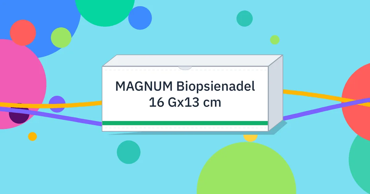 Symbolbild: Packung mit der Aufschrift MAGNUM Biopsienadel 16 Gx13 cm (PZN 03405476) – Verfügbarkeit und Bezug in Apotheken in Frankfurt am Main