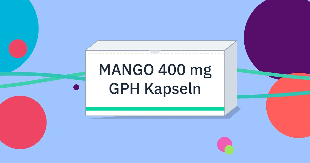 Symbolbild: Packung mit der Aufschrift MANGO 400 mg GPH Kapseln (PZN 03442945) – Verfügbarkeit und Bezug in Apotheken in Frankfurt am Main