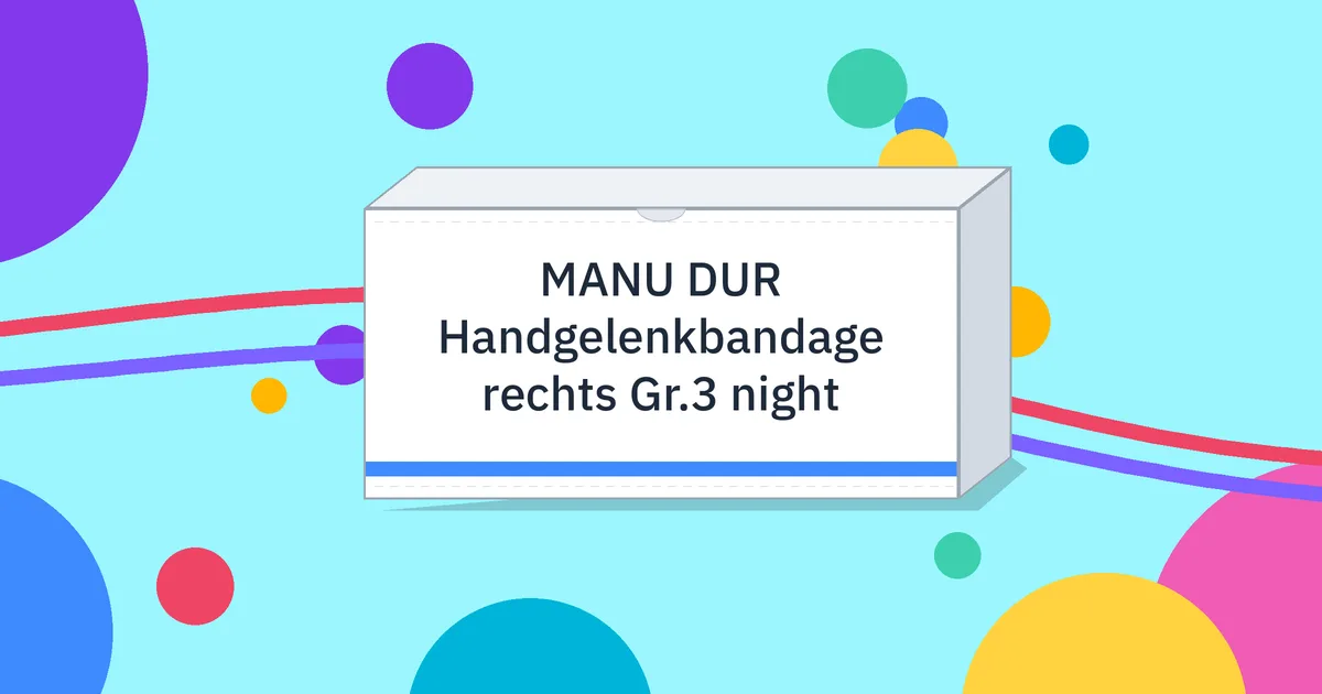 Symbolbild: Packung mit der Aufschrift MANU DUR Handgelenkbandage rechts Gr.3 night (PZN 19961630) – Verfügbarkeit und Bezug in Apotheken in Frankfurt am Main