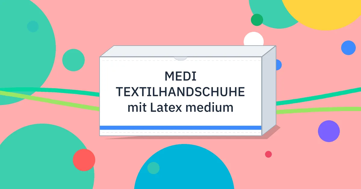 Symbolbild: Packung mit der Aufschrift MEDI TEXTILHANDSCHUHE mit Latex medium (PZN 15301090) – Verfügbarkeit und Bezug in Apotheken in Frankfurt am Main
