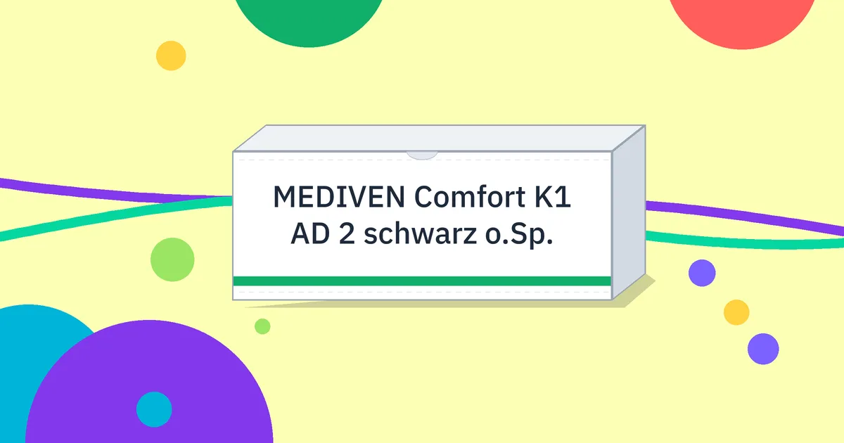 Symbolbild: Packung mit der Aufschrift MEDIVEN Comfort K1 AD 2 schwarz o.Sp. (PZN 04418417) – Verfügbarkeit und Bezug in Apotheken in Frankfurt am Main