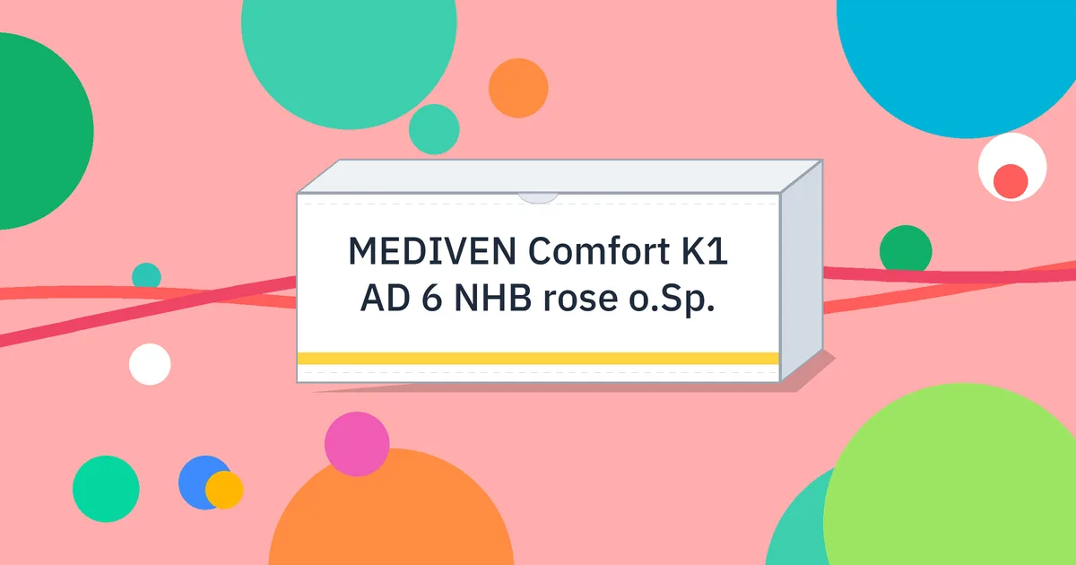 Symbolbild: Packung mit der Aufschrift MEDIVEN Comfort K1 AD 6 NHB rose o.Sp. (PZN 14560174) – Verfügbarkeit und Bezug in Apotheken in Frankfurt am Main