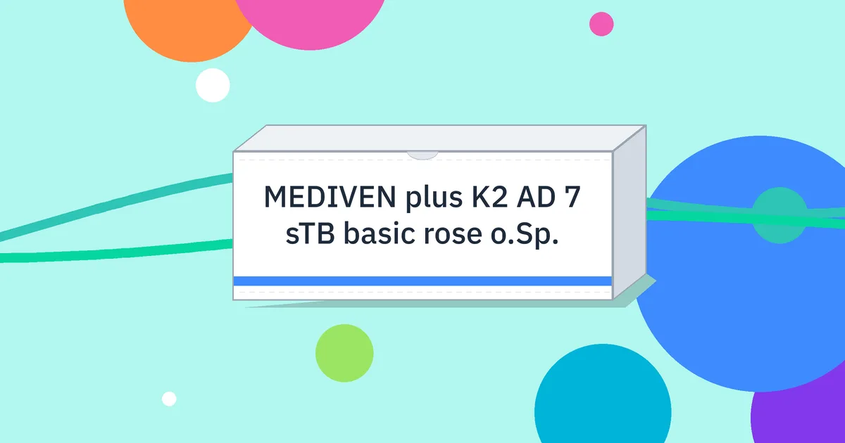 Symbolbild: Packung mit der Aufschrift MEDIVEN plus K2 AD 7 sTB basic rose o.Sp. (PZN 15095704) – Verfügbarkeit und Bezug in Apotheken in Frankfurt am Main