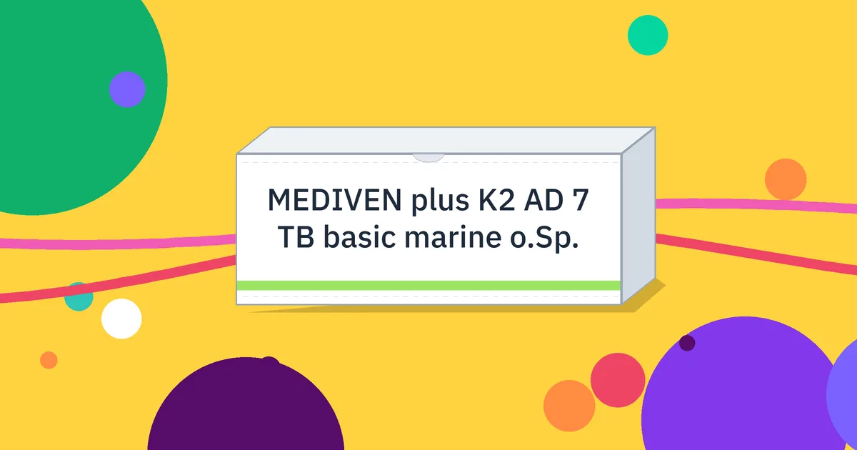 Symbolbild: Packung mit der Aufschrift MEDIVEN plus K2 AD 7 TB basic marine o.Sp. (PZN 15093740) – Verfügbarkeit und Bezug in Apotheken in Frankfurt am Main