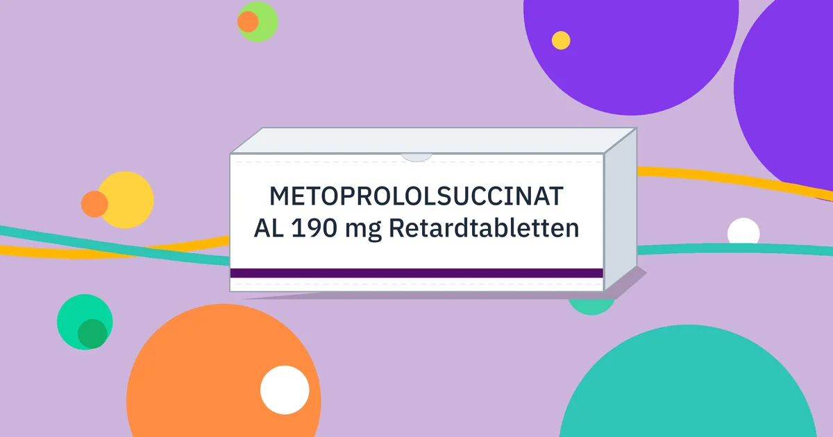 Symbolbild: Packung mit der Aufschrift METOPROLOLSUCCINAT AL 190 mg Retardtabletten (PZN 07097741) – Verfügbarkeit und Bezug in Apotheken in Frankfurt am Main