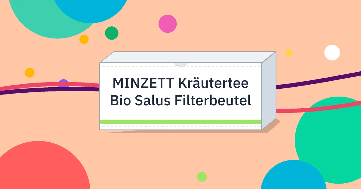 Symbolbild: Packung mit der Aufschrift MINZETT Kräutertee Bio Salus Filterbeutel (PZN 01118117) – Verfügbarkeit und Bezug in Apotheken in Frankfurt am Main