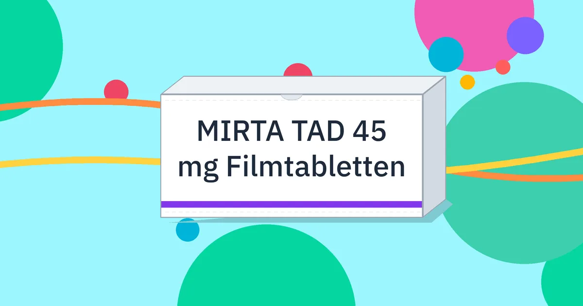 Symbolbild: Packung mit der Aufschrift MIRTA TAD 45 mg Filmtabletten (PZN 03448681) – Verfügbarkeit und Bezug in Apotheken in Frankfurt am Main