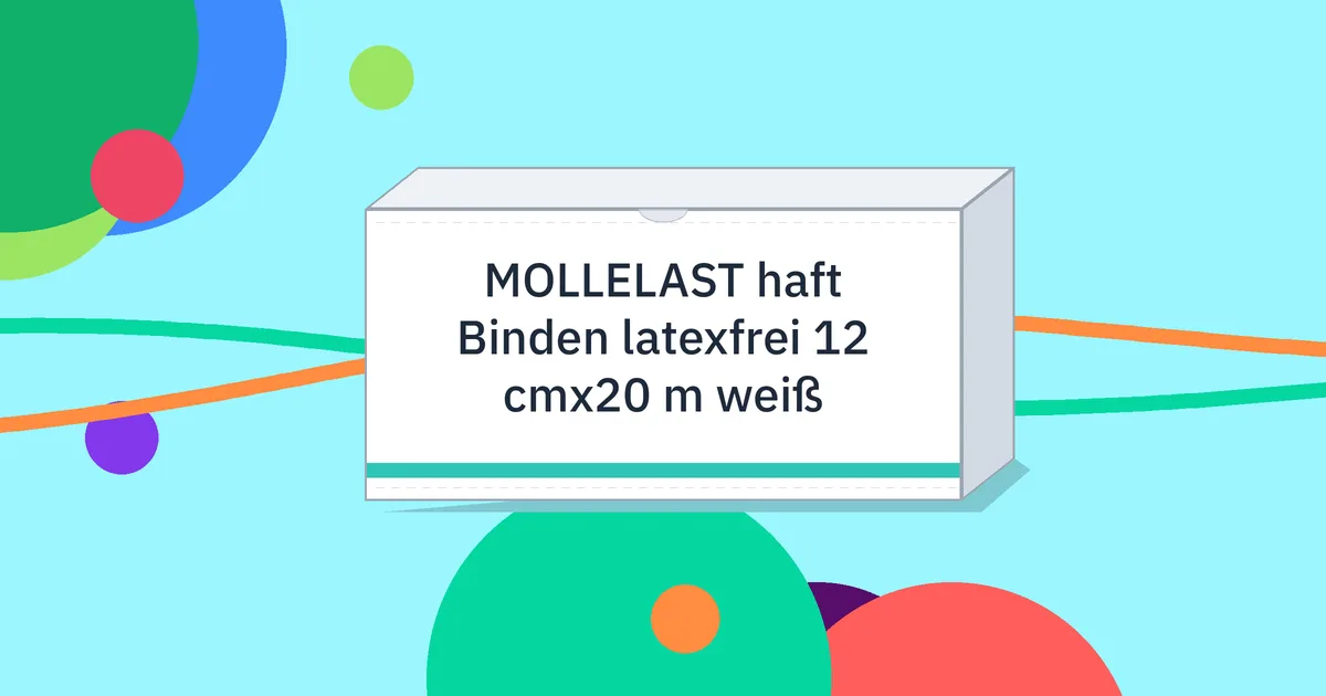 Symbolbild: Packung mit der Aufschrift MOLLELAST haft Binden latexfrei 12 cmx20 m weiß (PZN 15430806) – Verfügbarkeit und Bezug in Apotheken in Frankfurt am Main