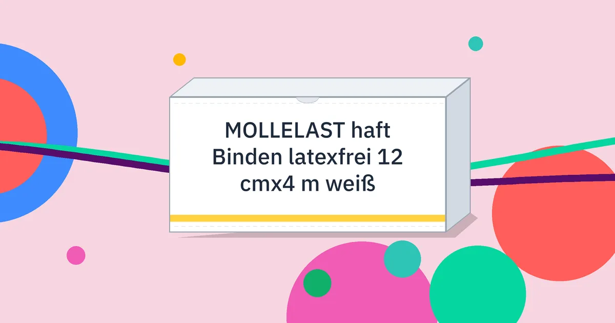 Symbolbild: Packung mit der Aufschrift MOLLELAST haft Binden latexfrei 12 cmx4 m weiß (PZN 09886146) – Verfügbarkeit und Bezug in Apotheken in Frankfurt am Main