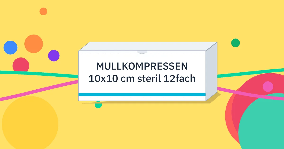 Symbolbild: Packung mit der Aufschrift MULLKOMPRESSEN 10x10 cm steril 12fach (PZN 07098605) – Verfügbarkeit und Bezug in Apotheken in Frankfurt am Main