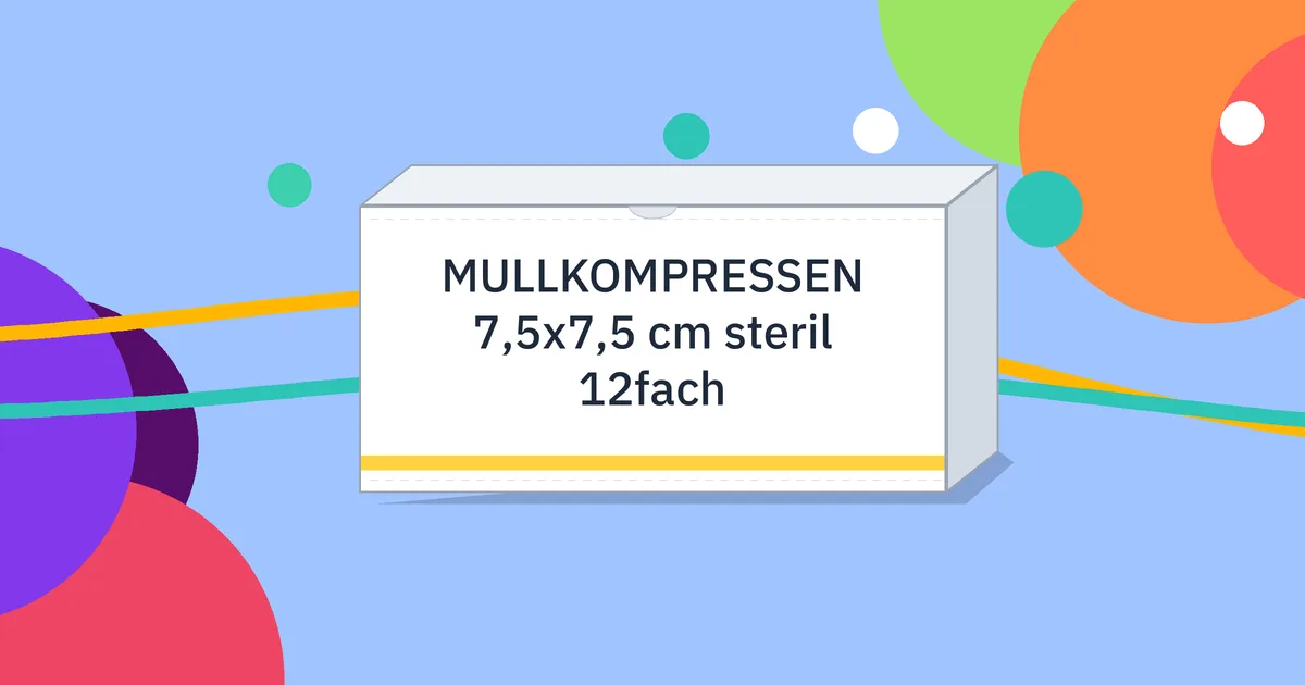 Symbolbild: Packung mit der Aufschrift MULLKOMPRESSEN 7,5x7,5 cm steril 12fach (PZN 05919073) – Verfügbarkeit und Bezug in Apotheken in Frankfurt am Main