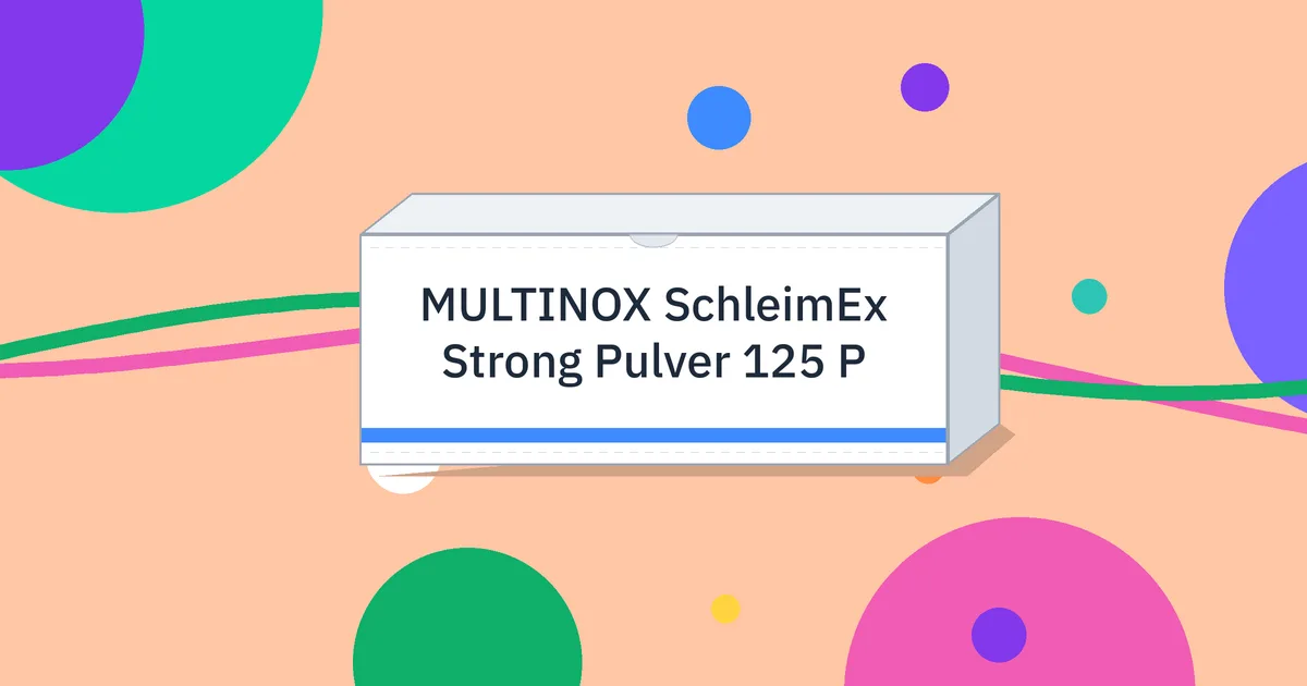 Symbolbild: Packung mit der Aufschrift MULTINOX SchleimEx Strong Pulver 125 P (PZN 15394051) – Verfügbarkeit und Bezug in Apotheken in Frankfurt am Main
