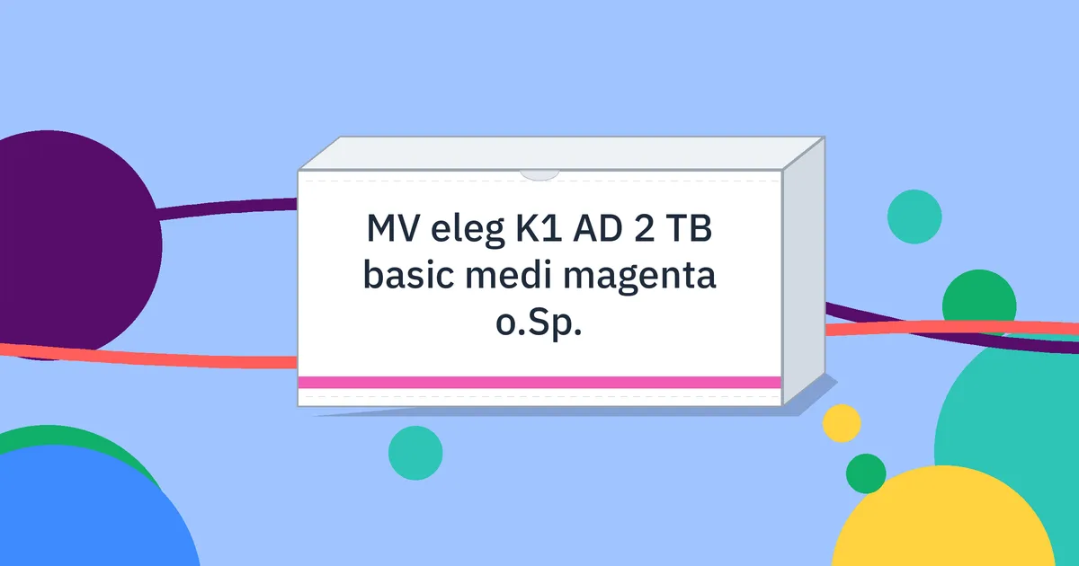 Symbolbild: Packung mit der Aufschrift MV eleg K1 AD 2 TB basic medi magenta o.Sp. (PZN 14619341) – Verfügbarkeit und Bezug in Apotheken in Frankfurt am Main