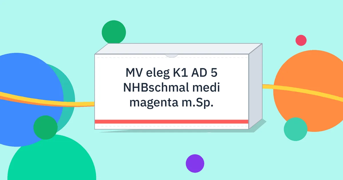 Symbolbild: Packung mit der Aufschrift MV eleg K1 AD 5 NHBschmal medi magenta m.Sp. (PZN 15673590) – Verfügbarkeit und Bezug in Apotheken in Frankfurt am Main