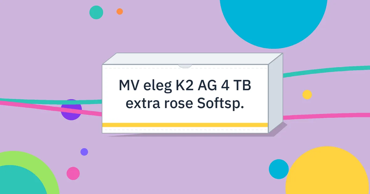 Symbolbild: Packung mit der Aufschrift MV eleg K2 AG 4 TB extra rose Softsp. (PZN 14699328) – Verfügbarkeit und Bezug in Apotheken in Frankfurt am Main