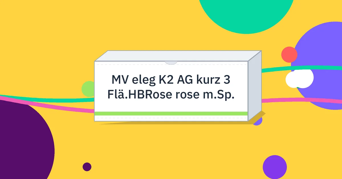Symbolbild: Packung mit der Aufschrift MV eleg K2 AG kurz 3 Flä.HBRose rose m.Sp. (PZN 15703948) – Verfügbarkeit und Bezug in Apotheken in Frankfurt am Main