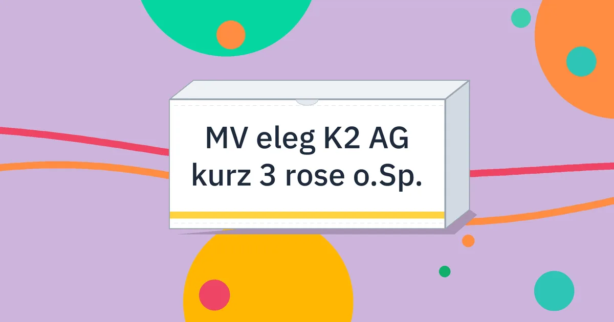 Symbolbild: Packung mit der Aufschrift MV eleg K2 AG kurz 3 rose o.Sp. (PZN 14697878) – Verfügbarkeit und Bezug in Apotheken in Frankfurt am Main