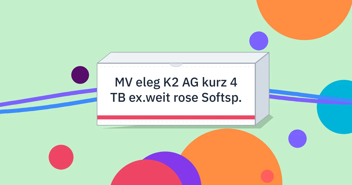 Symbolbild: Packung mit der Aufschrift MV eleg K2 AG kurz 4 TB ex.weit rose Softsp. (PZN 14697803) – Verfügbarkeit und Bezug in Apotheken in Frankfurt am Main