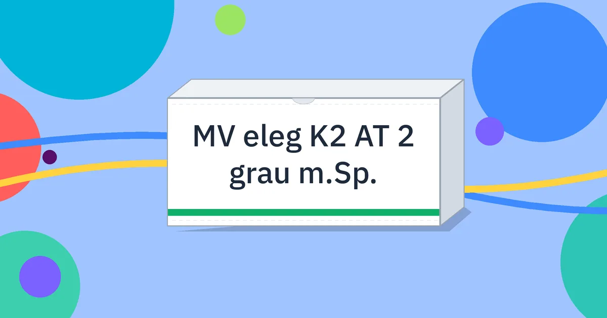 Symbolbild: Packung mit der Aufschrift MV eleg K2 AT 2 grau m.Sp. (PZN 18922697) – Verfügbarkeit und Bezug in Apotheken in Frankfurt am Main