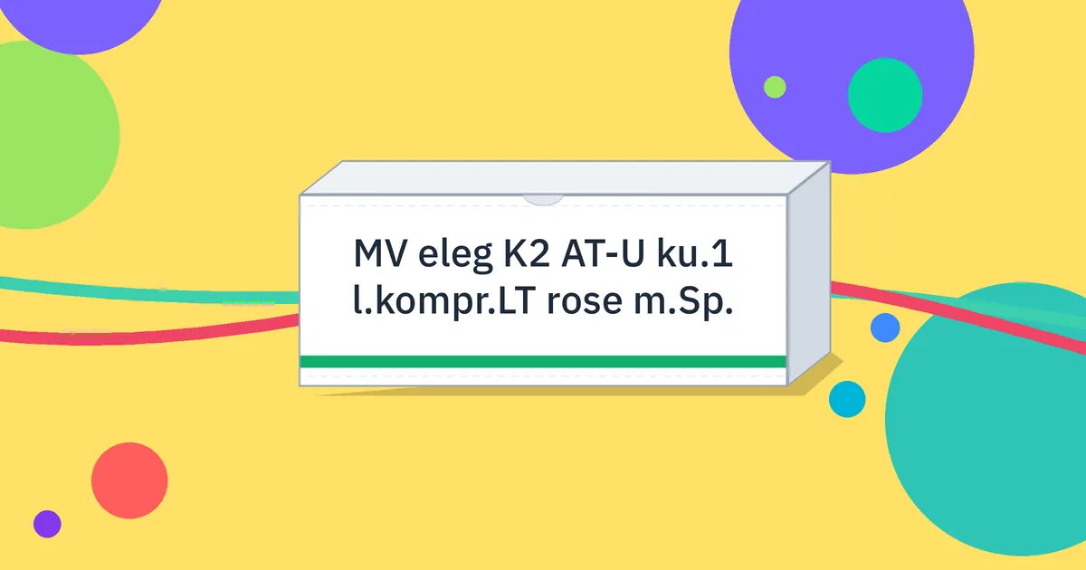 Symbolbild: Packung mit der Aufschrift MV eleg K2 AT-U ku.1 l.kompr.LT rose m.Sp. (PZN 14692556) – Verfügbarkeit und Bezug in Apotheken in Frankfurt am Main