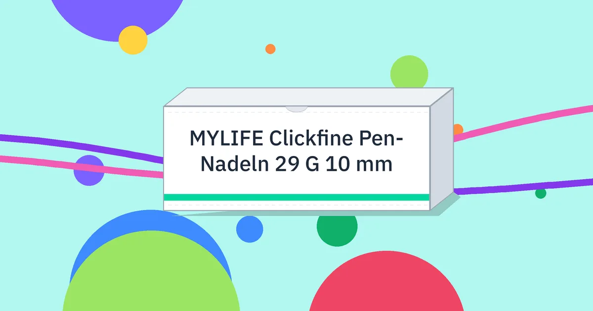 Symbolbild: Packung mit der Aufschrift MYLIFE Clickfine Pen-Nadeln 29 G 10 mm (PZN 10191337) – Verfügbarkeit und Bezug in Apotheken in Frankfurt am Main