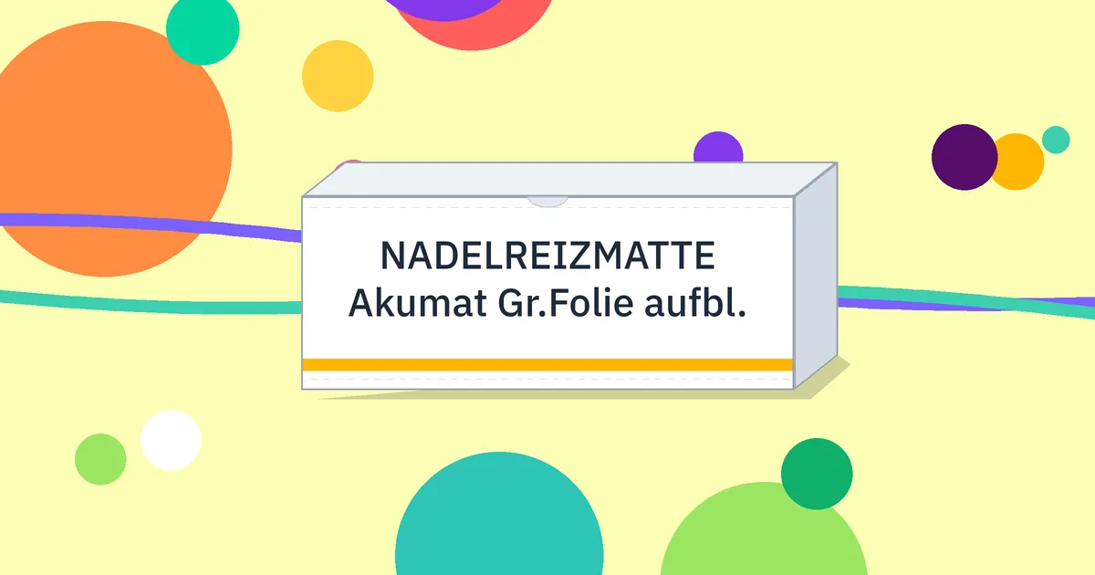 Symbolbild: Packung mit der Aufschrift NADELREIZMATTE Akumat Gr.Folie aufbl. (PZN 00166982) – Verfügbarkeit und Bezug in Apotheken in Frankfurt am Main
