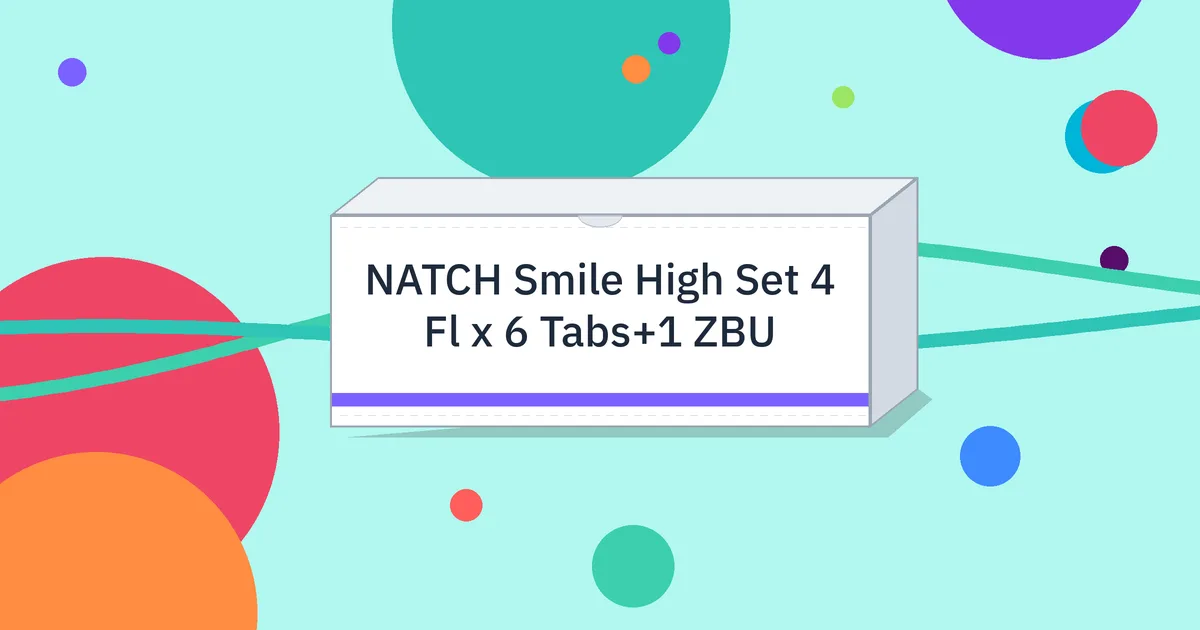 Symbolbild: Packung mit der Aufschrift NATCH Smile High Set 4 Fl x 6 Tabs+1 ZBU (PZN 19273775) – Verfügbarkeit und Bezug in Apotheken in Frankfurt am Main