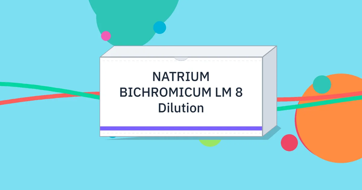 Symbolbild: Packung mit der Aufschrift NATRIUM BICHROMICUM LM 8 Dilution (PZN 12960716) – Verfügbarkeit und Bezug in Apotheken in Frankfurt am Main