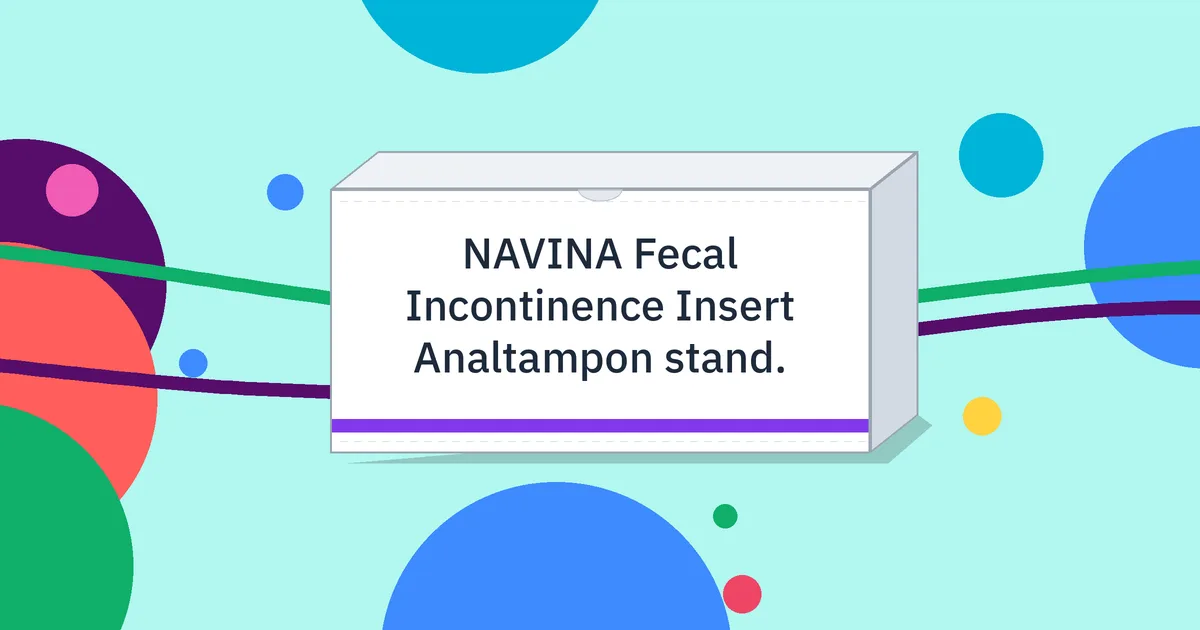Symbolbild: Packung mit der Aufschrift NAVINA Fecal Incontinence Insert Analtampon stand. (PZN 17259216) – Verfügbarkeit und Bezug in Apotheken in Frankfurt am Main