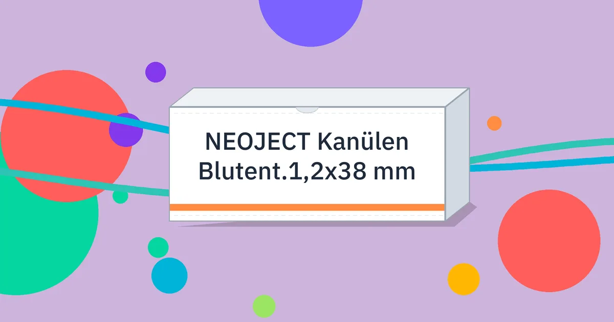 Symbolbild: Packung mit der Aufschrift NEOJECT Kanülen Blutent.1,2x38 mm (PZN 03043323) – Verfügbarkeit und Bezug in Apotheken in Frankfurt am Main