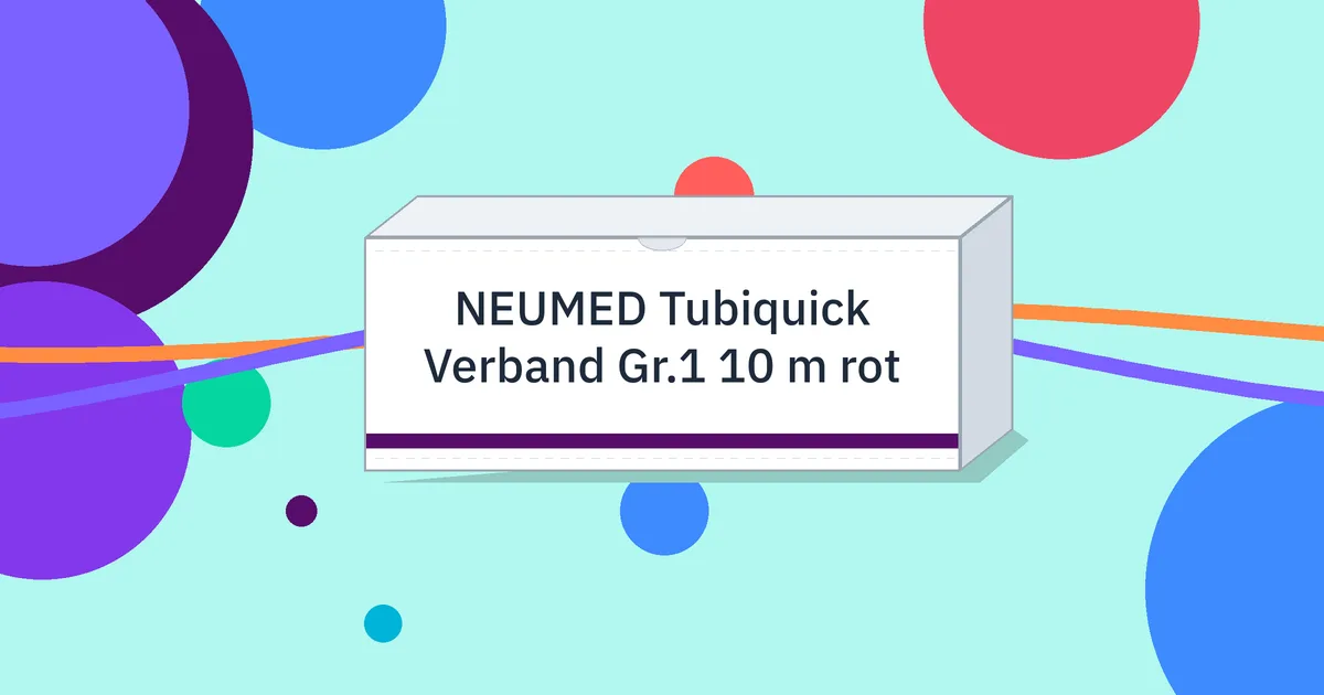 Symbolbild: Packung mit der Aufschrift NEUMED Tubiquick Verband Gr.1 10 m rot (PZN 04291833) – Verfügbarkeit und Bezug in Apotheken in Frankfurt am Main