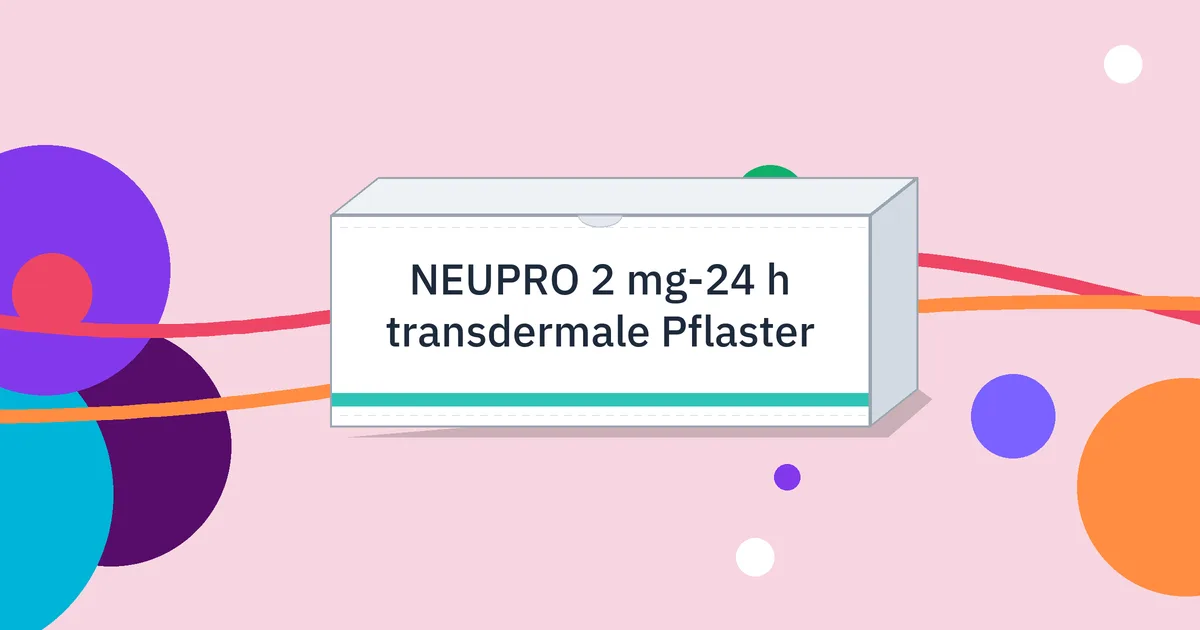 Symbolbild: Packung mit der Aufschrift NEUPRO 2 mg-24 h transdermale Pflaster (PZN 10744836) – Verfügbarkeit und Bezug in Apotheken in Frankfurt am Main