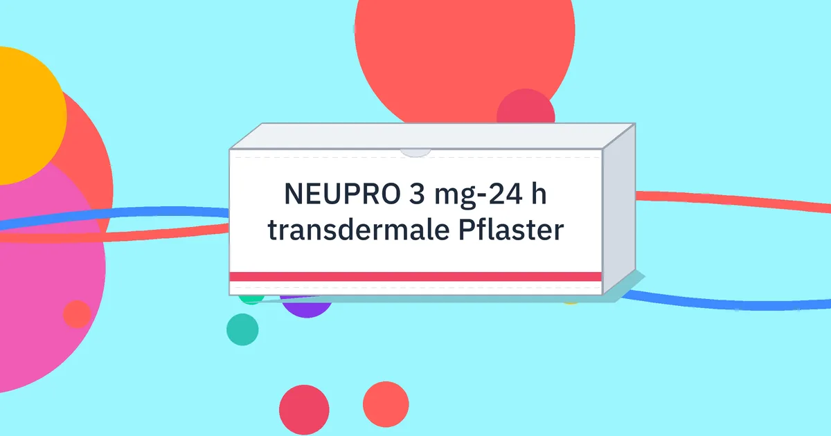 Symbolbild: Packung mit der Aufschrift NEUPRO 3 mg-24 h transdermale Pflaster (PZN 09338083) – Verfügbarkeit und Bezug in Apotheken in Frankfurt am Main