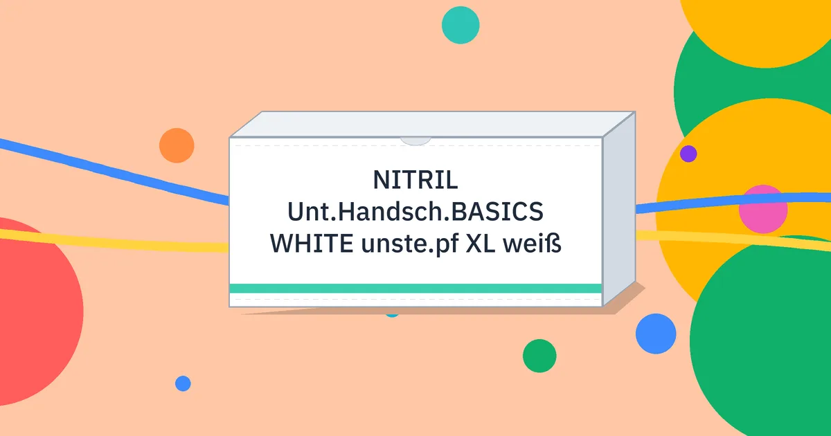 Symbolbild: Packung mit der Aufschrift NITRIL Unt.Handsch.BASICS WHITE unste.pf XL weiß (PZN 12573149) – Verfügbarkeit und Bezug in Apotheken in Frankfurt am Main