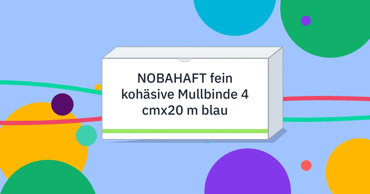Symbolbild: Packung mit der Aufschrift NOBAHAFT fein kohäsive Mullbinde 4 cmx20 m blau (PZN 01238672) – Verfügbarkeit und Bezug in Apotheken in Frankfurt am Main