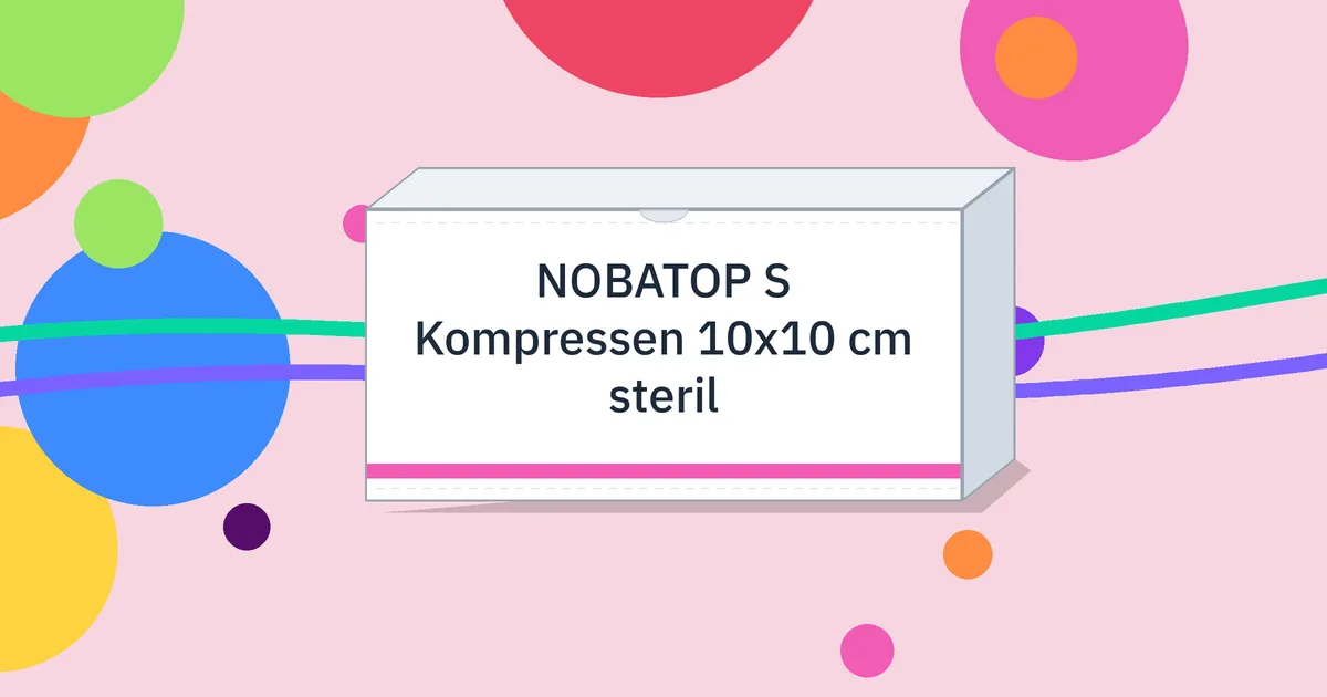 Symbolbild: Packung mit der Aufschrift NOBATOP S Kompressen 10x10 cm steril (PZN 07386250) – Verfügbarkeit und Bezug in Apotheken in Frankfurt am Main