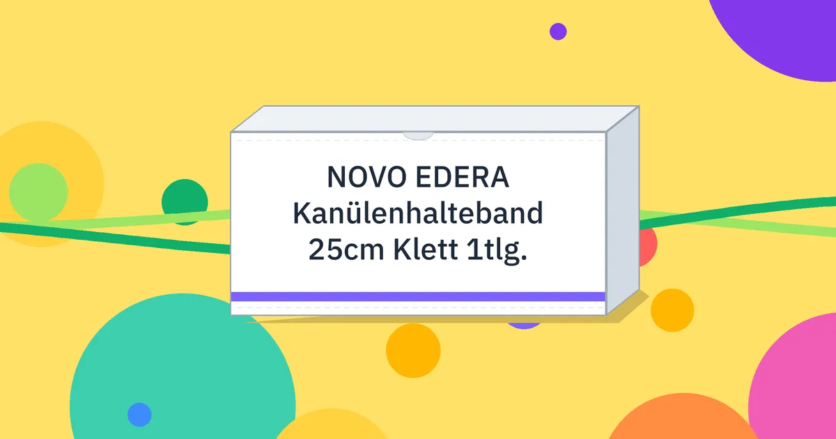 Symbolbild: Packung mit der Aufschrift NOVO EDERA Kanülenhalteband 25cm Klett 1tlg. (PZN 18726105) – Verfügbarkeit und Bezug in Apotheken in Frankfurt am Main