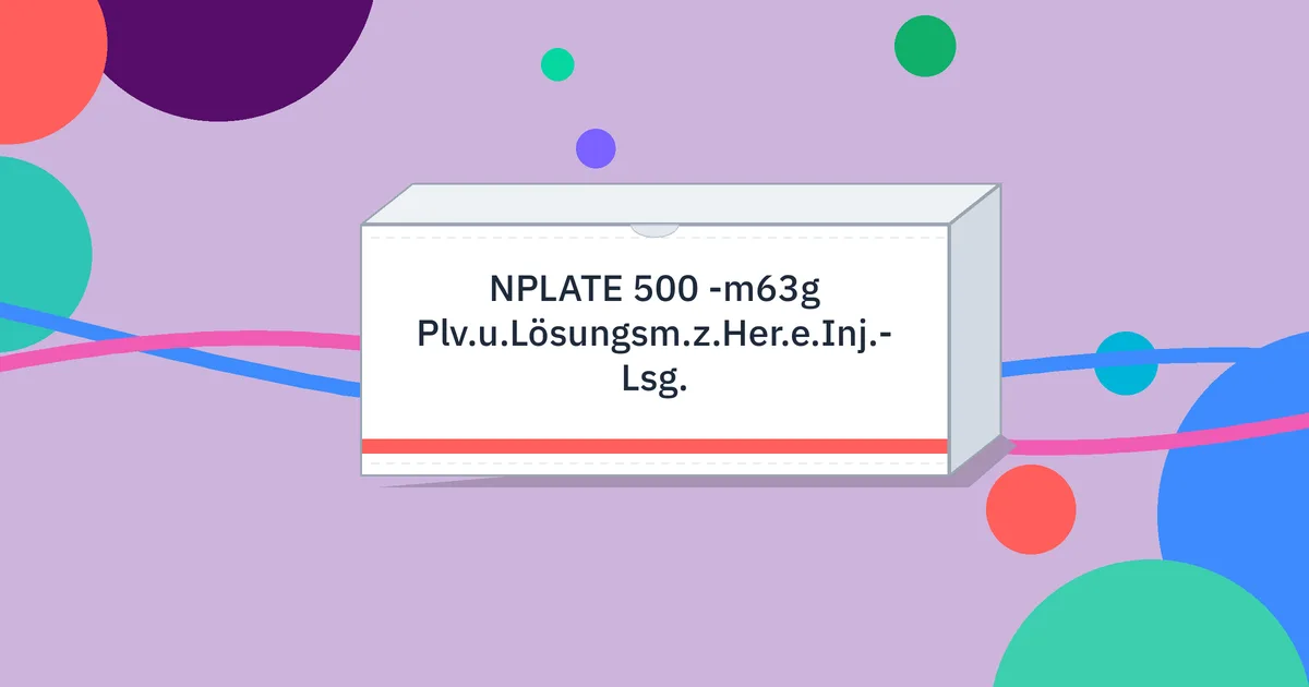 Symbolbild: Packung mit der Aufschrift NPLATE 500 -m63g Plv.u.Lösungsm.z.Her.e.Inj.-Lsg. (PZN 17557445) – Verfügbarkeit und Bezug in Apotheken in Frankfurt am Main