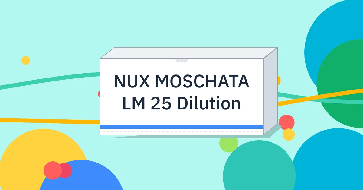Symbolbild: Packung mit der Aufschrift NUX MOSCHATA LM 25 Dilution (PZN 12970146) – Verfügbarkeit und Bezug in Apotheken in Frankfurt am Main