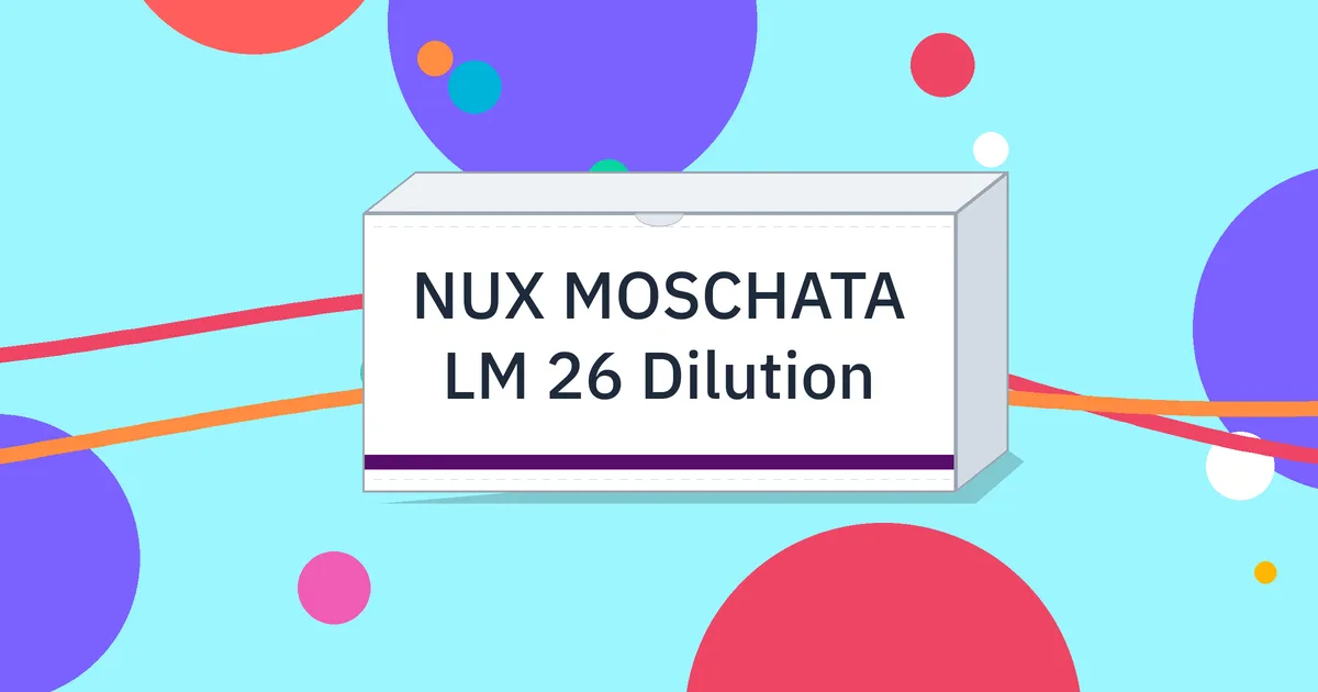 Symbolbild: Packung mit der Aufschrift NUX MOSCHATA LM 26 Dilution (PZN 12970152) – Verfügbarkeit und Bezug in Apotheken in Frankfurt am Main