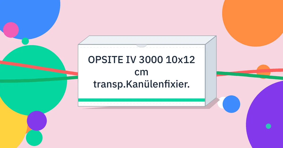 Symbolbild: Packung mit der Aufschrift OPSITE IV 3000 10x12 cm transp.Kanülenfixier. (PZN 20120048) – Verfügbarkeit und Bezug in Apotheken in Frankfurt am Main