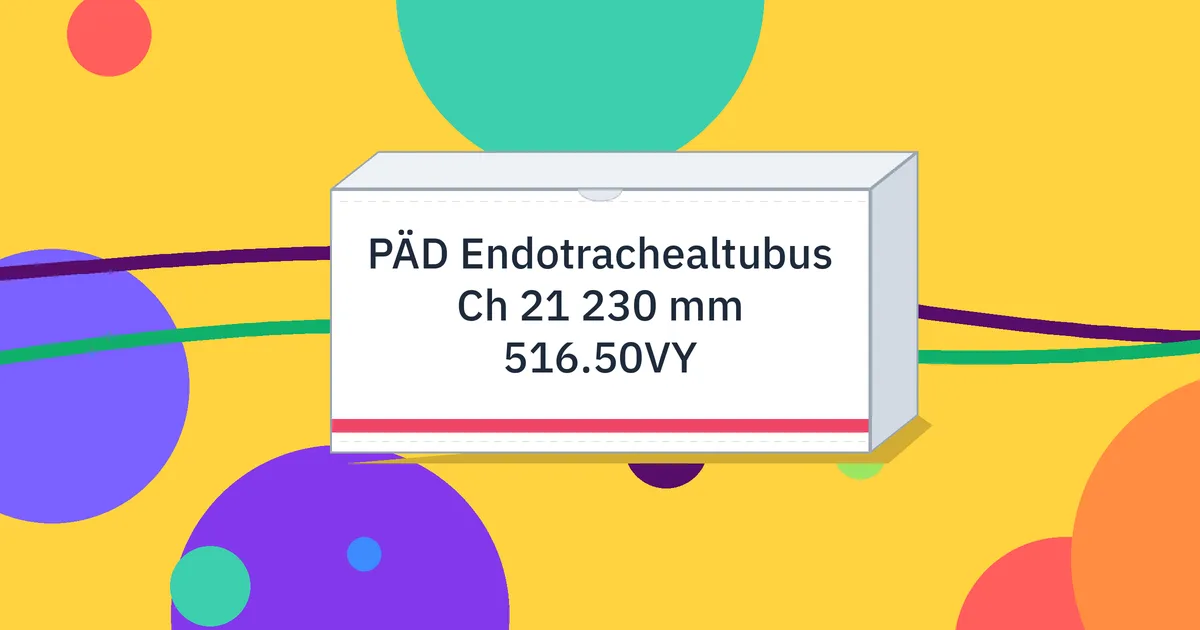 Symbolbild: Packung mit der Aufschrift PÄD Endotrachealtubus Ch 21 230 mm 516.50VY (PZN 20921133) – Verfügbarkeit und Bezug in Apotheken in Frankfurt am Main