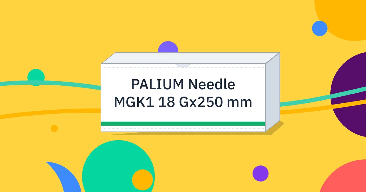 Symbolbild: Packung mit der Aufschrift PALIUM Needle MGK1 18 Gx250 mm (PZN 14383826) – Verfügbarkeit und Bezug in Apotheken in Frankfurt am Main