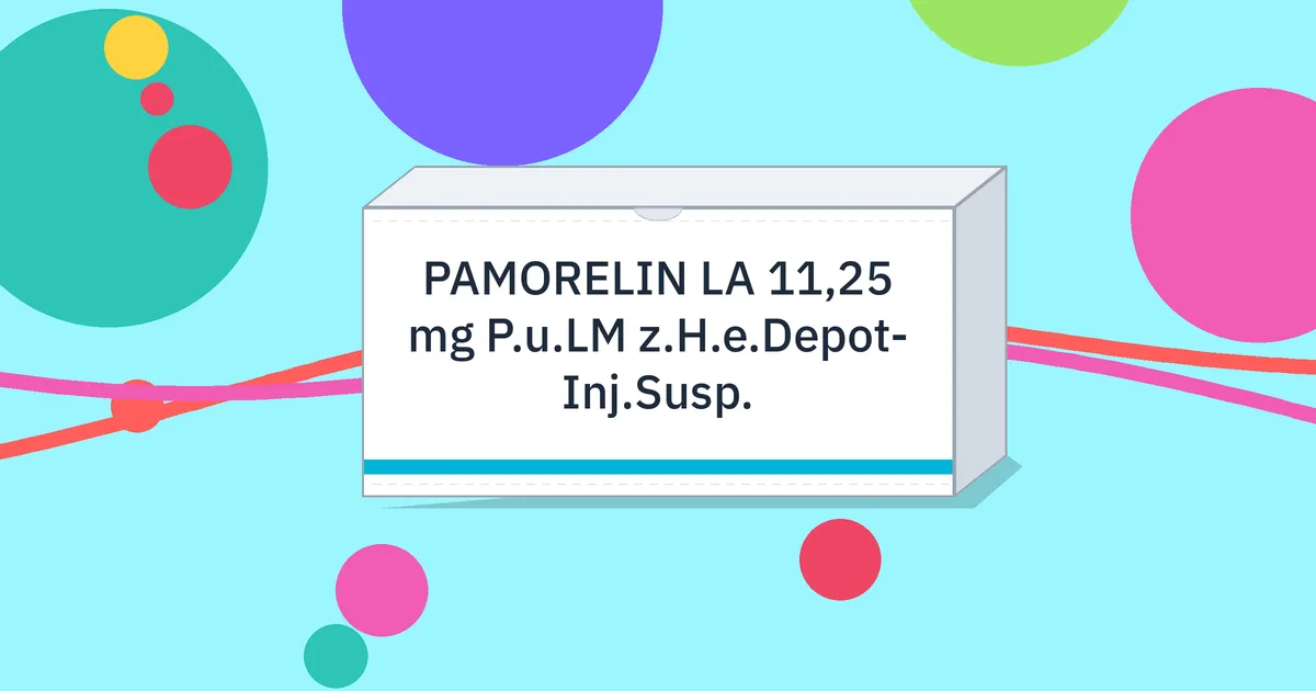 Symbolbild: Packung mit der Aufschrift PAMORELIN LA 11,25 mg P.u.LM z.H.e.Depot-Inj.Susp. (PZN 18042507) – Verfügbarkeit und Bezug in Apotheken in Frankfurt am Main