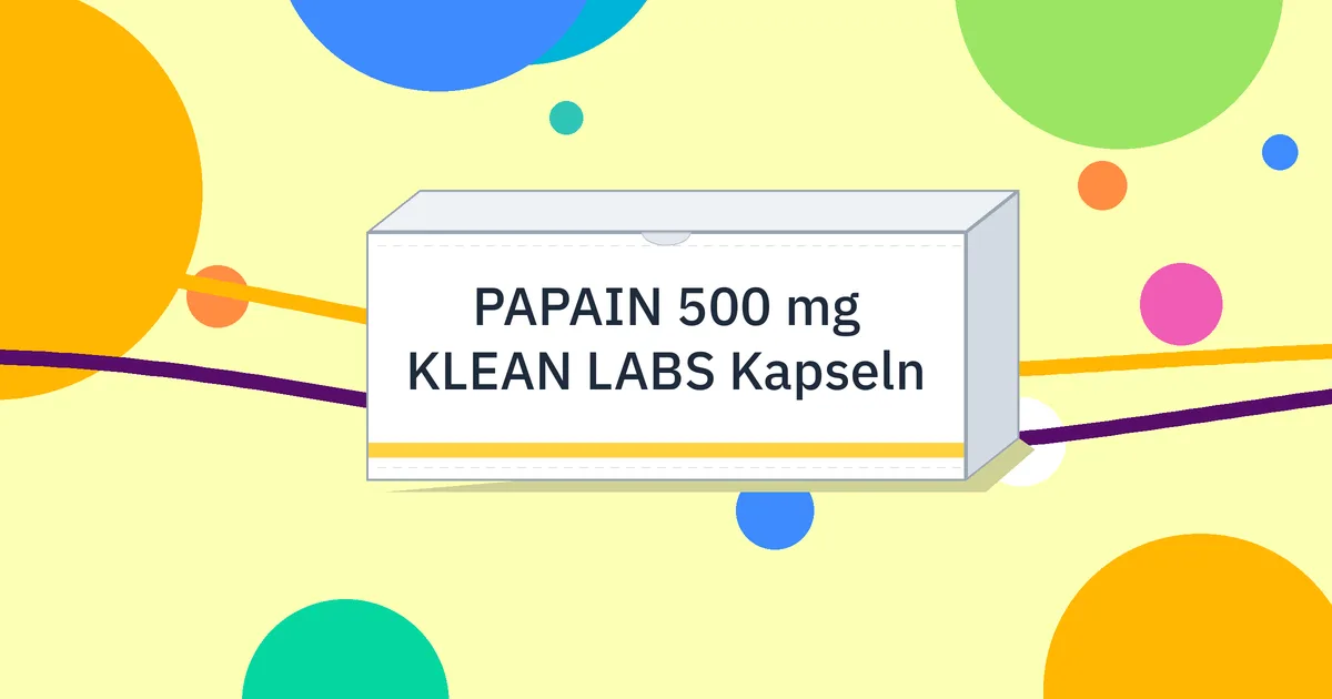 Symbolbild: Packung mit der Aufschrift PAPAIN 500 mg KLEAN LABS Kapseln (PZN 19246985) – Verfügbarkeit und Bezug in Apotheken in Frankfurt am Main