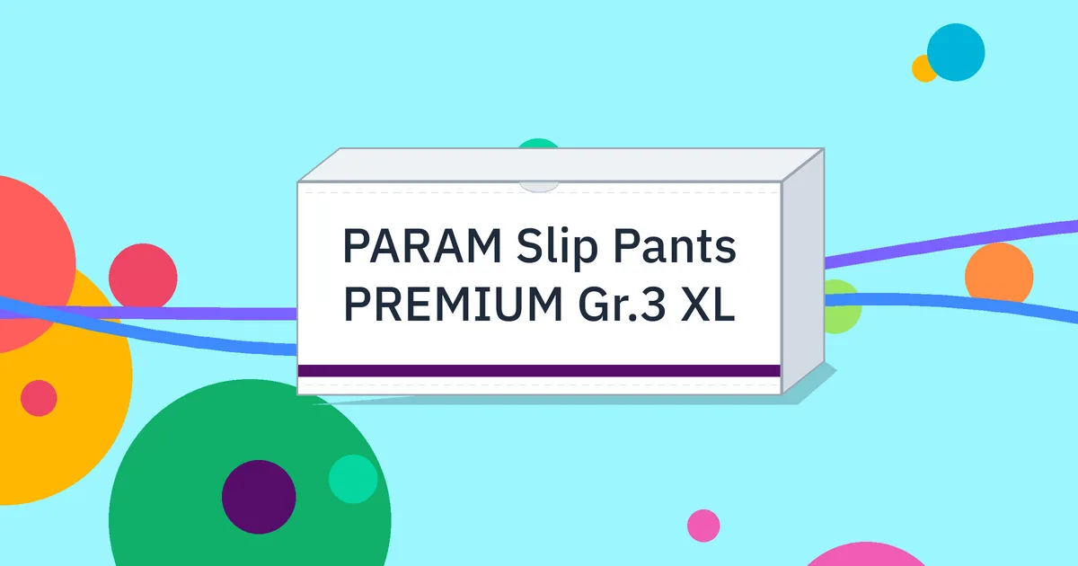 Symbolbild: Packung mit der Aufschrift PARAM Slip Pants PREMIUM Gr.3 XL (PZN 18391892) – Verfügbarkeit und Bezug in Apotheken in Frankfurt am Main