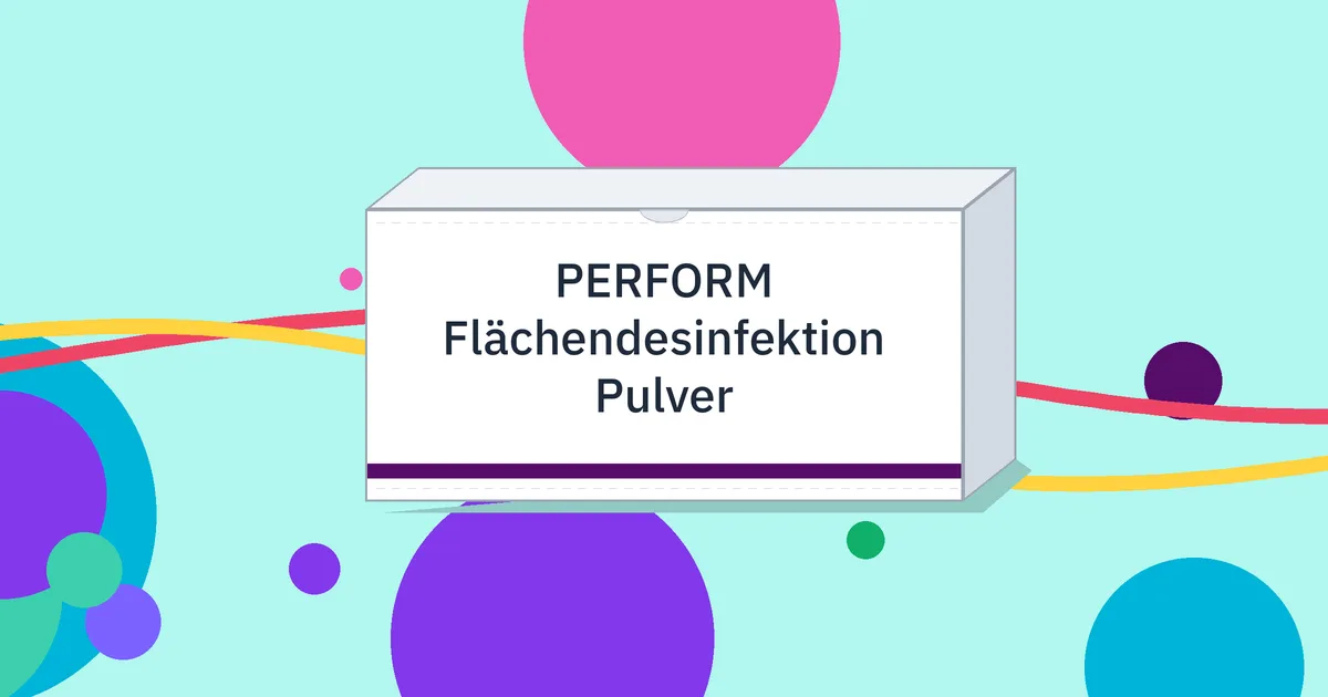 Symbolbild: Packung mit der Aufschrift PERFORM Flächendesinfektion Pulver (PZN 15638547) – Verfügbarkeit und Bezug in Apotheken in Frankfurt am Main