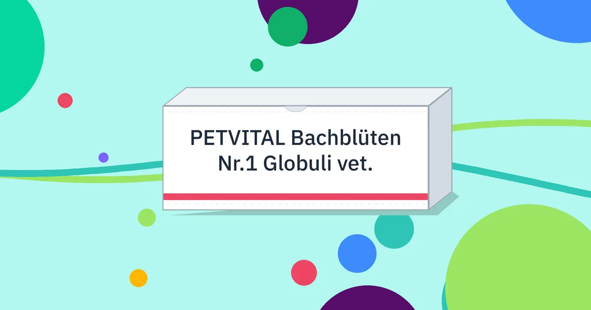 Symbolbild: Packung mit der Aufschrift PETVITAL Bachblüten Nr.1 Globuli vet. (PZN 10528535) – Verfügbarkeit und Bezug in Apotheken in Frankfurt am Main