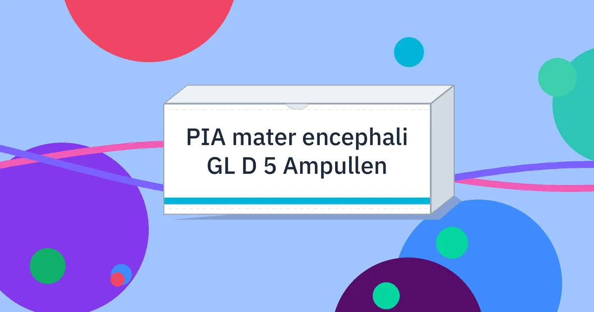 Symbolbild: Packung mit der Aufschrift PIA mater encephali GL D 5 Ampullen (PZN 02948418) – Verfügbarkeit und Bezug in Apotheken in Frankfurt am Main