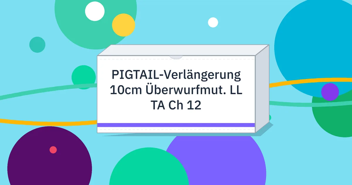 Symbolbild: Packung mit der Aufschrift PIGTAIL-Verlängerung 10cm Überwurfmut. LL TA Ch 12 (PZN 17488230) – Verfügbarkeit und Bezug in Apotheken in Frankfurt am Main